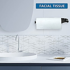 Paper Towel Holder,Under Cabinet Paper Towel Holder for Kitchen with Damping Effect,Single Hand Operable Adhesive or Drilled Wall Mount Black Hanging Paper Towel Roll Rack Holder for Bathroom