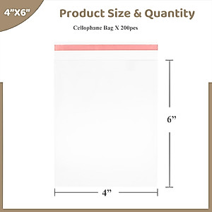 Cookie Bags 200PCS Self Sealing Cellophane Bags 4X6 Inches Small Sealable Clear Plastic Bags with Seal for Gift Giving, Packaging Candy, Snack, Treat, Products, Party Favors