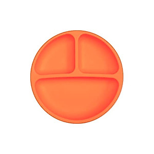 PlusLove Silicone Suction Plate– 100% Silicone Baby Plate, Toddler Plate, Kid Plates, Divided Plate With Suction Feature |Baby Led Weaning Plate| 3 Pack (Orange, Yellow, Teal, With Lids)