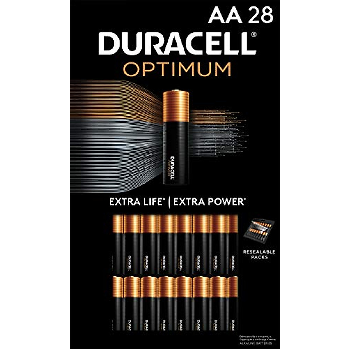 Duracell Optimum AA Batteries, 28 Count Pack Double A Battery With Long-lasting Power, All-Purpose Alkaline AA Battery For Household And Office Devices