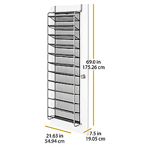 12-Tier Over The Door Shoe Rack, Metal, Gray