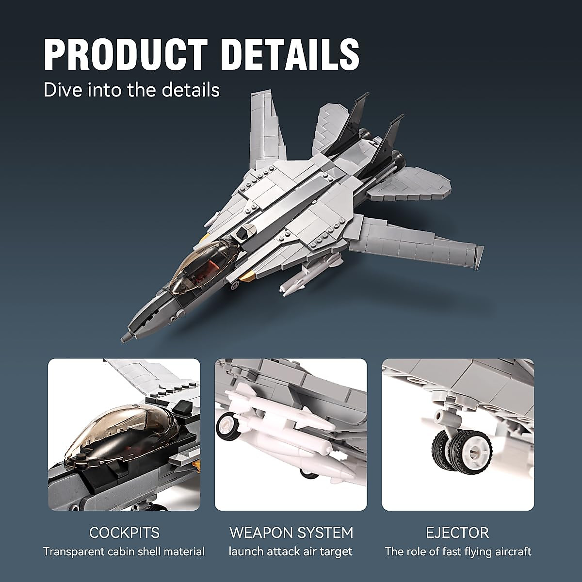 DAHONPA F-14D Fighter Tomcat Military Army Airplane Building Bricks Set with 1 Figure, 404 Pieces Air-Force Build Blocks Toy, Gift for Kid and Adult.