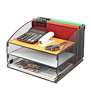 OUTWOLF Desk File Organizer,Paper Letter Tray Organizer,Mesh Desktop File Folder Hoder Organizer, Metal Document File Tray,Black