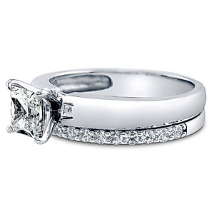 BERRICLE Sterling Silver Solitaire Wedding Engagement Rings 1.2 Carat Princess Cut Cubic Zirconia CZ Ring Set for Women, Rhodium Plated Size 6