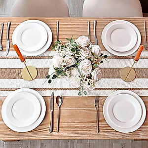 Home Macrame Table Runner Farmhouse Style - Burlap Cotton Rustic Cream Beige Boho Splicing Table Runner with Tassels for Wedding Bridal Shower Party Kitchen Dining Table Decor 12 x 72 Inch