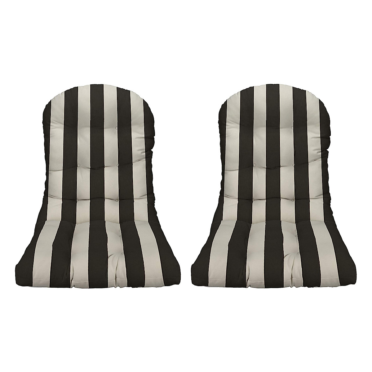 RSH DECOR: Tufted Adirondack Chair Cushion Set of 2 | 42.5” x 21” | All-Weather Spun Fabric | Water and Fade-Resistant | Outdoor Cushions for Patio Furniture | Black & White Stripe