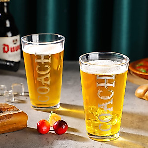 Newtay 3 Pieces Coach Pint Glass Football Soccer Softball Basketball Coach Gifts 16 oz Baseball Drinking Glasses for Drinking Water Wine Say Your Thanks to Coach Suitable for Both Men or Women