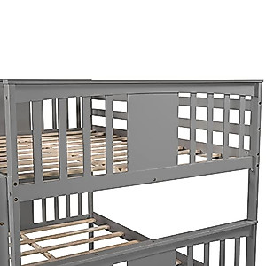Full over Full Bunk Bed with Storage Drawers, Bunk Beds Full Over Full with Safety Rail and Ladder, Wood Full Bunk Bed for Adults, Kids, Teens No Box Spring Needed (Full, Grey)