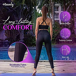 SEEMLY Thick High Waist Yoga Pants with Pockets, Tummy Control Workout Running Yoga Leggings for Women Black
