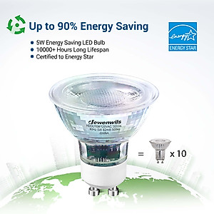 DEWENWILS 10-Pack GU10 Bulb Dimmable, LED Bulb Replacement for Track Lighting, Two Prong Bulb with Glass Cove for Range Hood, 50W Equivalent, 500LM, UL Listed (5000K Daylight White - 35°Beam Angle)