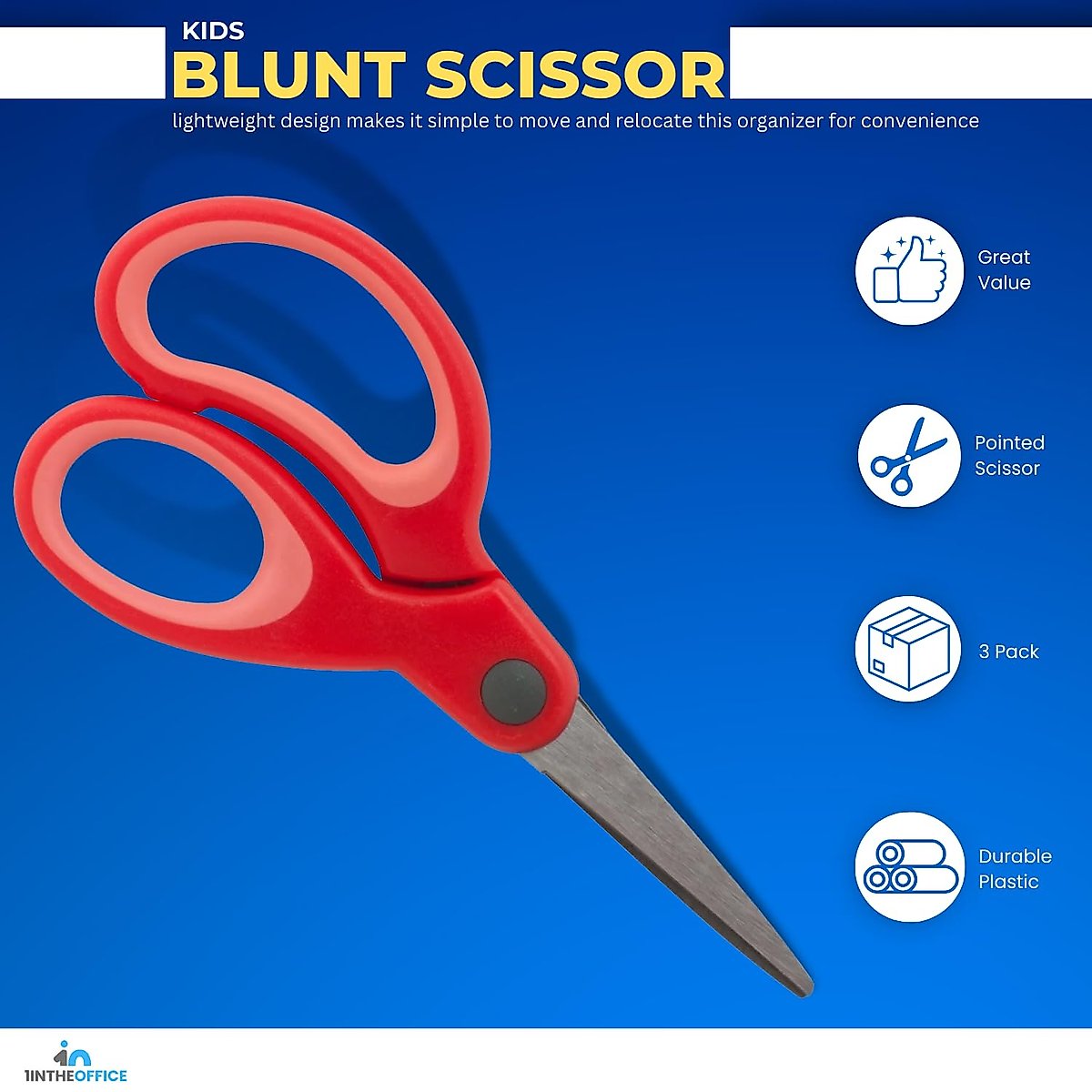 Kids Scissors Pointed Tip, Children Scissors, Craft Scissors, 5-inch, Red Two-Tone, 3 Pack