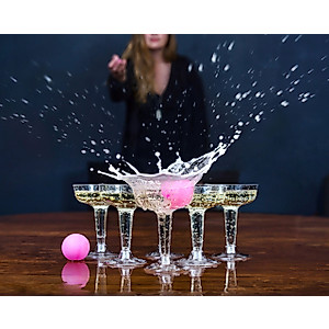 Party Pong™ Ultimate Upmarket Beer Pong Drinking Game with 12 Plastic Champagne Glasses and 4 Ping Pong Balls