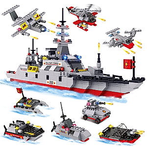 City War Battleship Building Block Set, Military Warship with Rescue Helicopter, Patrol Boat, and Army Vehicle, Best Aircraft Carrier Toys Birthday Gift for Kids and Boys Ages 6+ (952 Pieces)