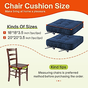 RULAER Indoor 18x18x3.5inch Chair Cushions Blue Tufted Double Piping with Straps Patio Seat Cushion No-Faded Thickened Puffy Dining Chair Pads,Set of 2