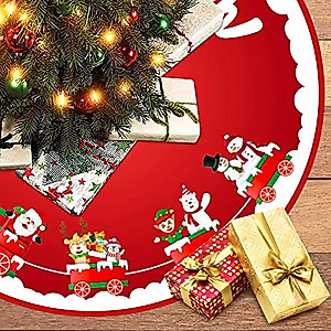 Skycase Christmas Tree Skirt,48 Inch Xmas Tree Skirts Mat,Large Christmas Tree Mat with Snowman Xmas Tree Pattern,Farmhouse Tree Mat Ornaments for Decorations Holiday Party.