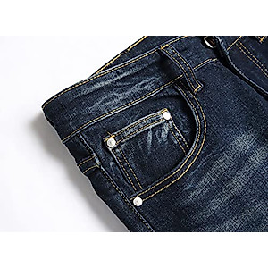 OIIIO Men's Patch Ripped Stretch Regular Fit Jean (32, Dark Blue-6618)