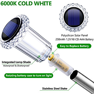 DenicMic Solar Lights Outdoor Pathway Lights 6000K LED Waterproof Acrylic Lamp Head Stainless Steel Stake for Yard Garden Landscape Path Walkway Driveway Patio Lawn (15Pack Cold White)