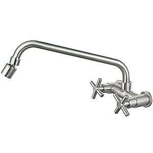 UMANYI Commercial Kitchen Faucets Wall Mount 4 inch Center Stainless Steel Brushed Nickel 2 Handle Utility Laundry Sink Bar Pre Faucet 11" Spout with Aerator SSKF09-3CZ