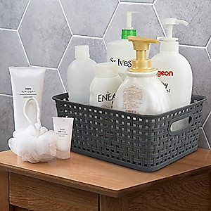 Lesbin 6-Pack Plastic Storage Baskets, Weave Storage Baskets, Gray