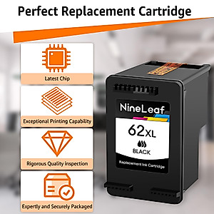 NineLeaf Remanufactured Ink Cartridge Replacement for HP 62XL 62 XL use in Envy 5540 5640 5660 7644 7645 OfficeJet 5740 8040 OfficeJet 200 250 Series Inkjet Printer（8 Pack Black