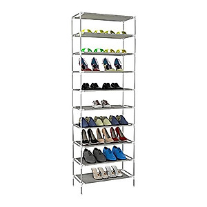 dtemple 10 Tiers Space Saving Shoe Rack Mount Stand Sturdy Shelf Storage Tower Organizer Cabinet Adjustable Shoe Shelf