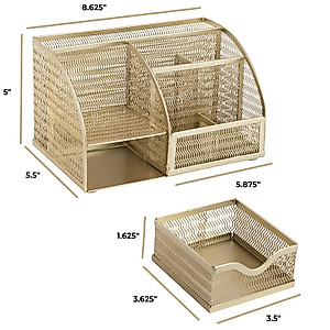 BLU MONACO Designer Metal Gold Desktop Organizer - Desk Organization for Office Accessories - Supplies, Pencils, and Pen Holder for Desk - Cute Gold Desk Accessories - Small Office Desk Organizers