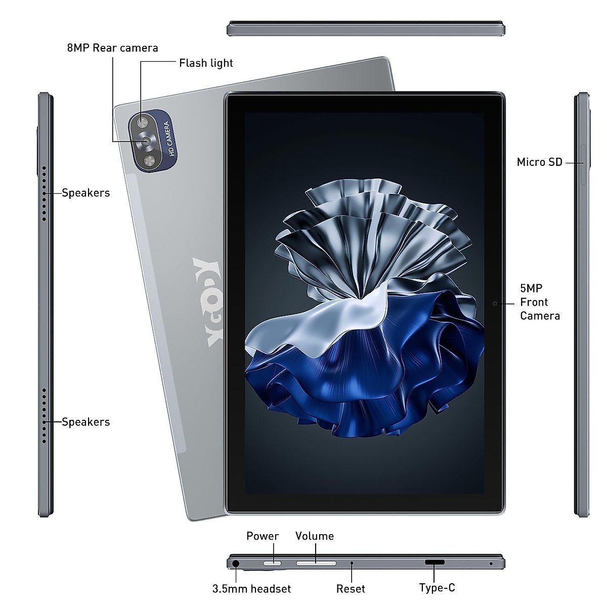 XGODY Android 12 Tablet 10 inch Tablets, T10 6GB+128GB Tablet, 512GB Expand 4 Core Android Tablet, 2.4G WiFi, 1280*800 IPS, 8000mAh Fast Charge, Bluetooth 4.2, GPS, Dual Camera, Parent control（silver）