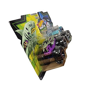 Metal Hotwheels Monster Trucks Roarin Rumble 1:64 Scale Double Pack, Shark Wreak Undead Great White VS Town Hauler Mecha Orca, Multicolor