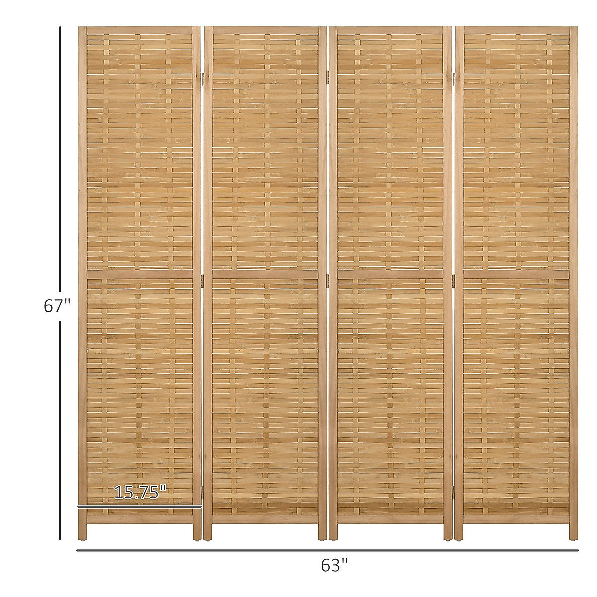 HOMCOM 4 Panel Room Divider, 5.5' Tall Bamboo Portable Folding Privacy Screens, Hand-Woven Double Side Partition Wall Dividers for Home Office, Natural