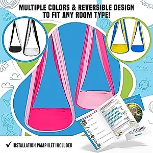EFITOME Sensory Swing for Kids Indoor Ceiling/Outdoor Tree Hanging Kit - Therapeutic Swing for Autism, ADHD & Aspergers - Two Tone Pink Compression Swing - All Hardware Included