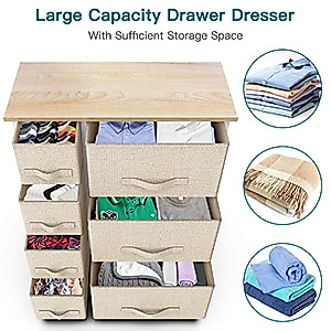 Pipishell 7 Drawer Fabric Dresser Storage Tower, Dresser Chest with Wood Top and Easy Pull Handle, Organizer Unit for Closets, Bedroom, Nursery Room, Office