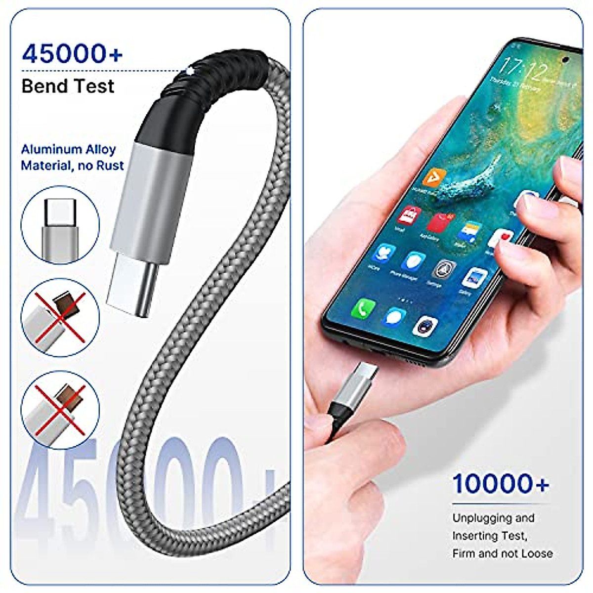 USB C Cable 10FT 3Pack Fast Charging Nylon Braided Long Type C Charger Cable Compatible with Samsung Galaxy S23 S22 S21 S10 S9 S8 A02s A03s A11 A12 A13 A20 A21 A32 A42 A53 Z Fold 4, Tablet, LG, Moto