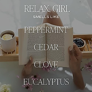 Sweet Water Decor, Relax Girl, Peppermint, Cedar, Clove, and Eucalyptus Scented Soy Wax Candle for Home | 9oz Clear Jar, 40 Hour Burn Time, Made in the USA