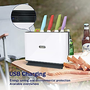 Smart Cutting Board and Knife Set with Stand, Knife Block Holder, Self Cleaning Chopping Board for Kitchen/Outdoor Camping, 4 Knives, 2 Color Chopping Boards, USB/Solar Charging, Portable and Clean