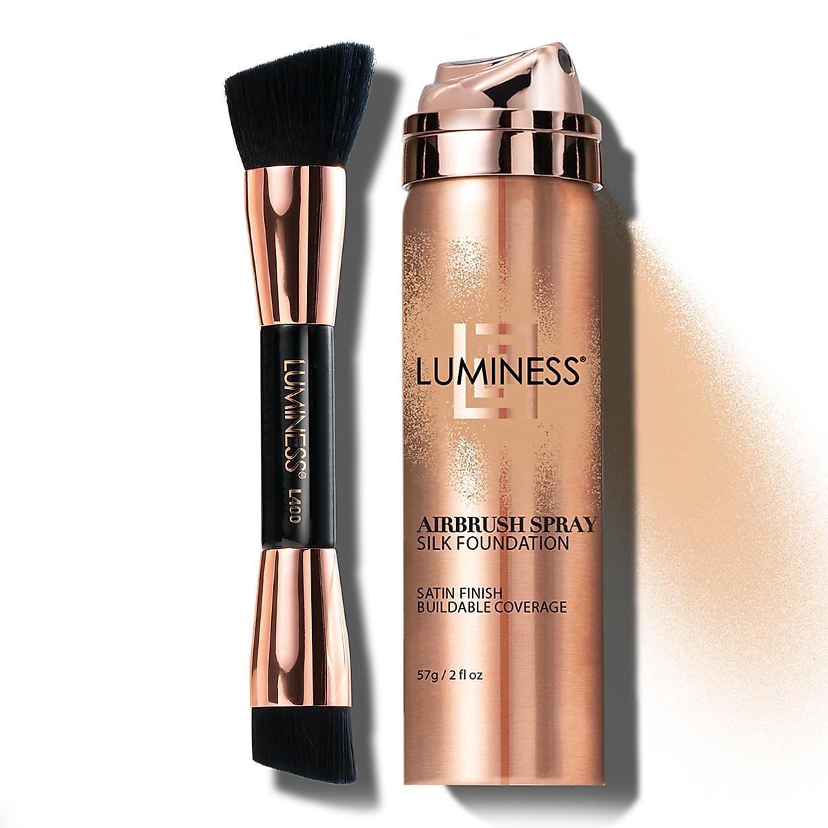 LUMINESS Silk Airbrush Spray Foundation & Buffing Brush Kit - Light Medium, Unisex, Skin Foundation Concealer