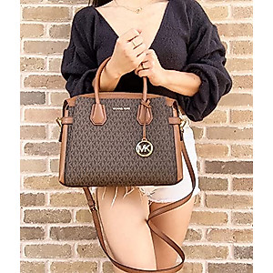 Michael Kors Mercer Medium Belted Satchel Crossbody Brown MK Signature