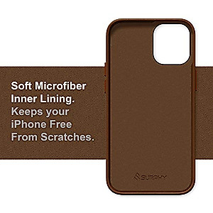 SURPHY Faux Leather Case for iPhone 12 case and iPhone 12 Pro case 6.1 inches 2020, Faux Leather Case Cover (with Microfiber Lining) Designed for iPhone 12 & 12 Pro (Brown)
