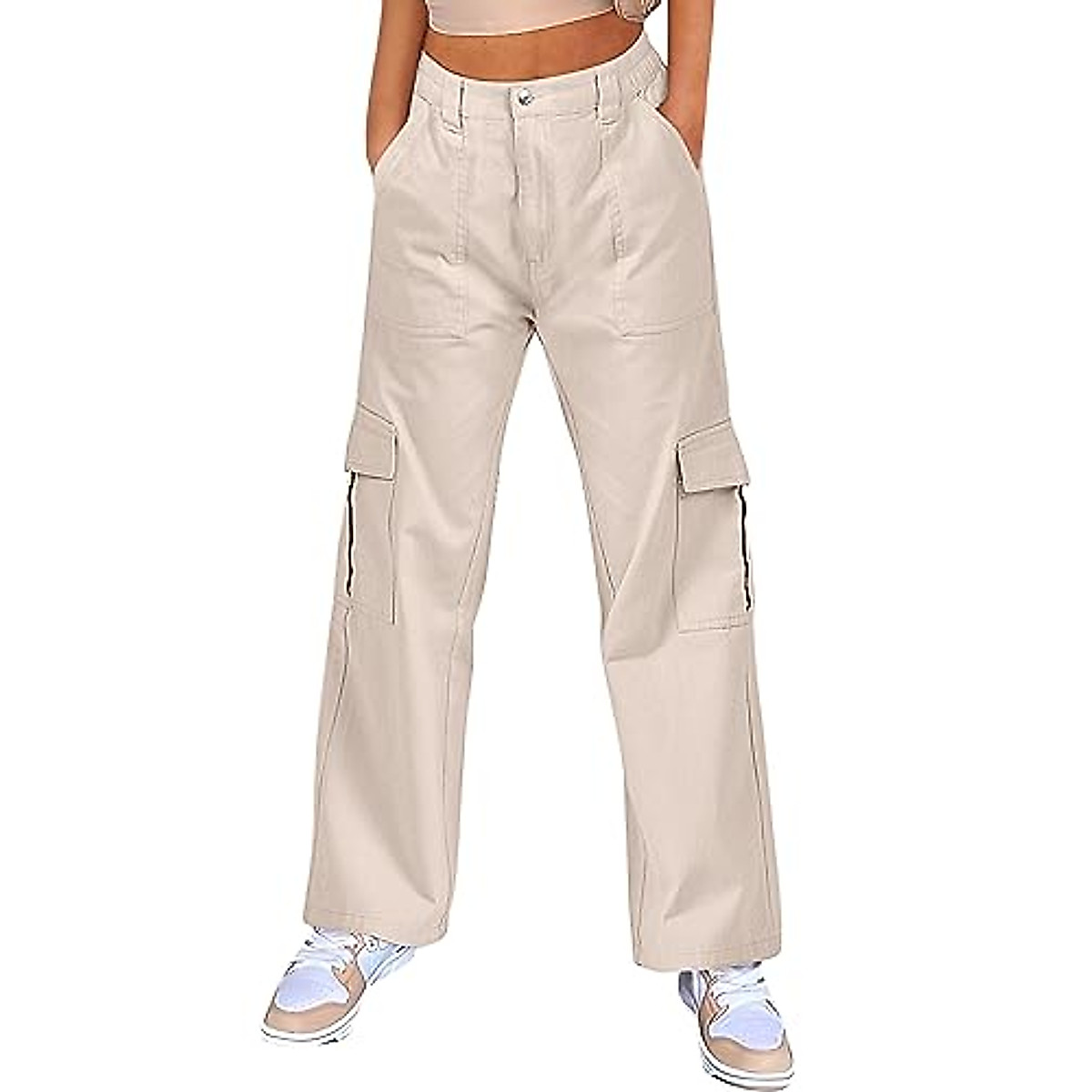 ANRABESS Women's Cargo Pants High Waisted Baggy Multiple Pockets Casual Work Pants Trendy Fashion Relaxed Fit Trousers Y2k for Teen Girls 1017mihuang-L