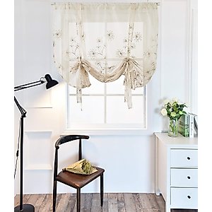 Molaxhome Roman Window Shades Sheers - 48inch Long, Embroidery Balloon Curtains Drapes 1 Panels for Kitchen Room (39x48inch, Flower)