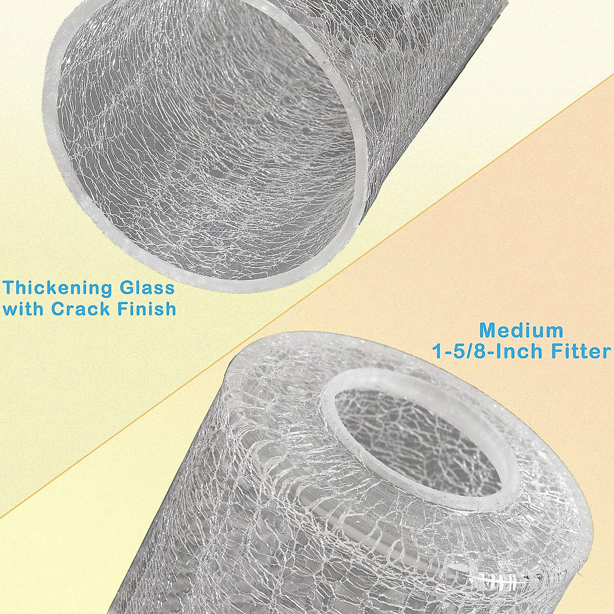 Eumyviv 2 Pack Clear Glass Lamp Shade with Crack Finish, Fixture Replacement Glass Globe or Lampshade with 1-5/8-Inch Fitter Opening A00014