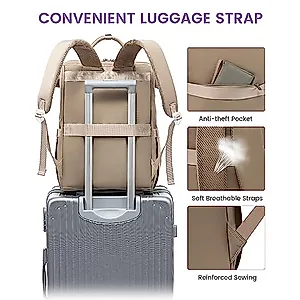 LOVEVOOK Laptop Backpack for Women,15.6 Inch College Backpack,Light Weight Travel Backpack Waterproof Casual Daypack Computer Backpack fits Travel Work Casual（Coffee&Beige）