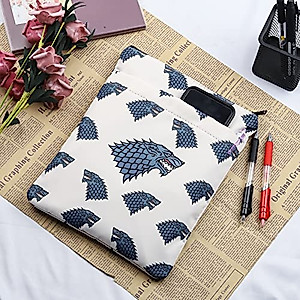 HOLLP Thrones Inspired Book Sleeve Thrones Fans Gift House Targaryen/Stark Gift for Girlfriend Boyfriend Waterproof Zipper Pouch (Stark)