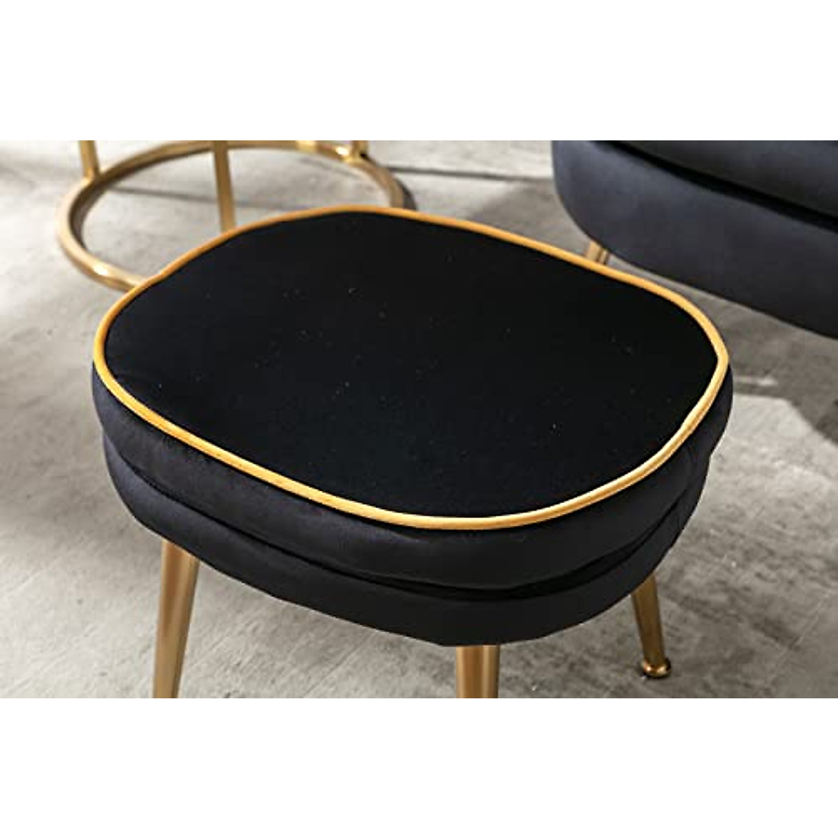 Modern Velvet Accent Chair with Ottoman Set, Upholstered Tufted Barrel Chair Leisure Chair with Footrest and Metal Legs for Living Reading Room Bedroom Office (Black)