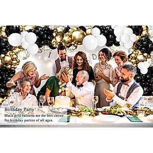 182pcs Black and Gold Balloons Garland Arch Kit, 5 10 12 18 inch Black White Metallic Gold Confetti Latex Balloons for 2024 Graduation Decorations Anniversary Birthday Party Decorations