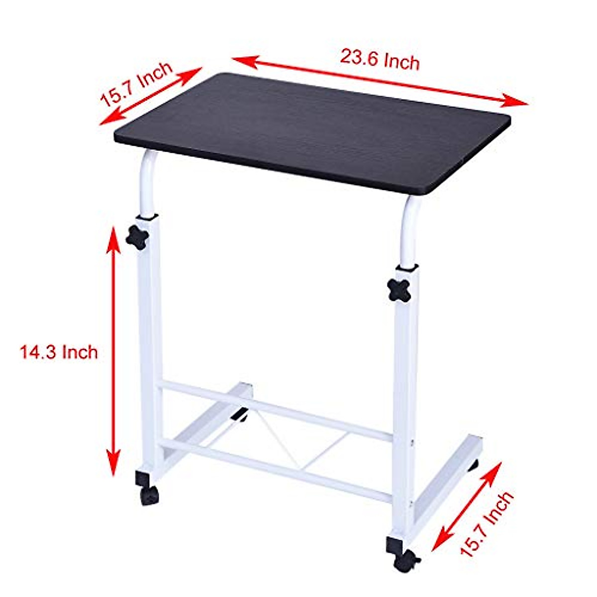 OKBOP Bedside Computer Desk Adjustable Height Sofa Side Table with Wheels, Small Wooden Laptop Stand Tray Tables for Home Office, Modern Student Writing Desk for Small Space (Black)