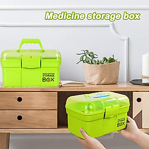 2 Packs 11” Plastic Storage Box Tool Box Sewing Box Organizer with Removable Tray, Multipurpose Portable Handled Storage Case for Art Craft and Cosmetic (Green) 