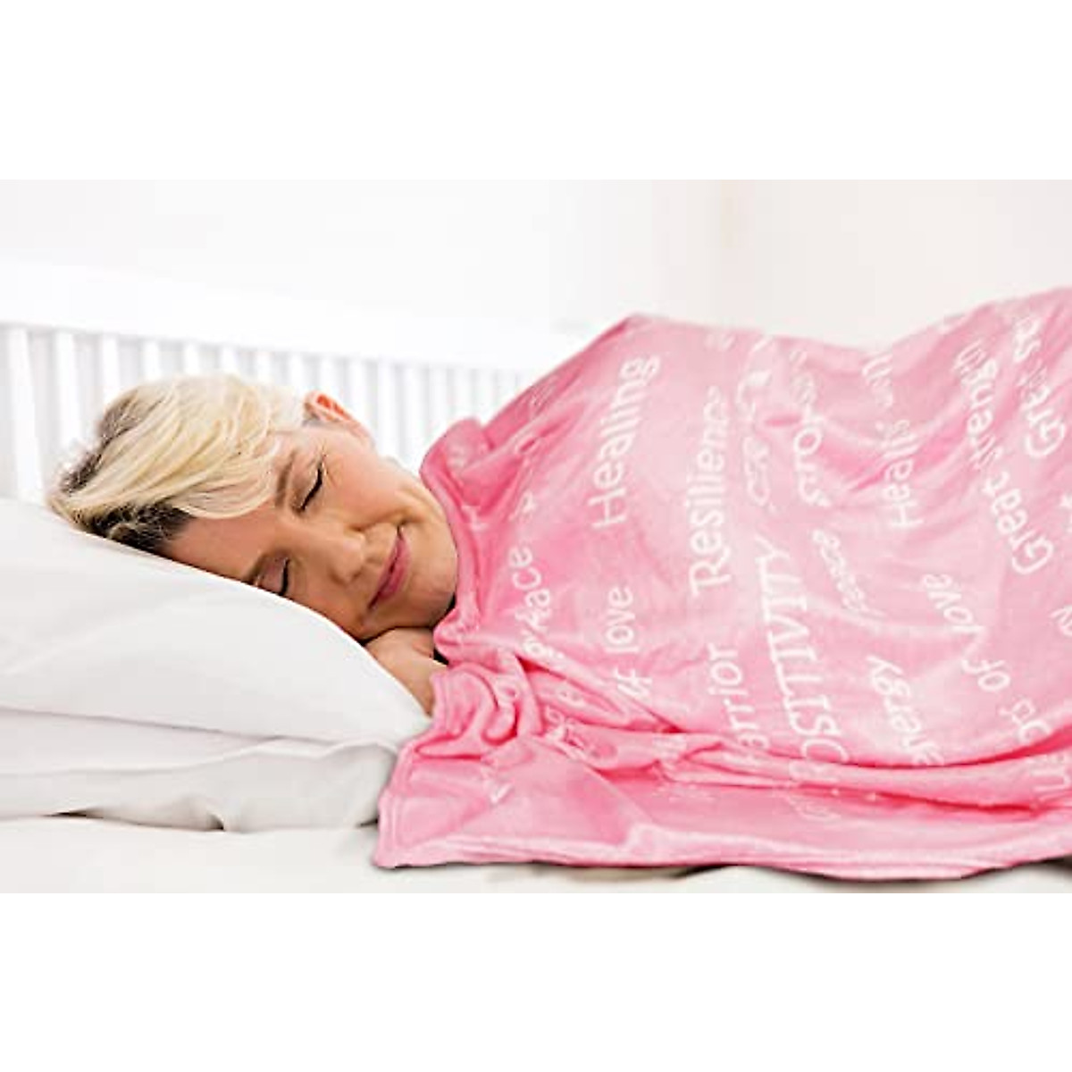 Healing Thoughts Throw Blanket | Positive Energy | Compassion | Warm Hugs| Inspirational Blanket | Get Well Gifts for Women | Comfort Chemo Blanket | Breast Cancer Gifts for Women | 50" x 60" Pink