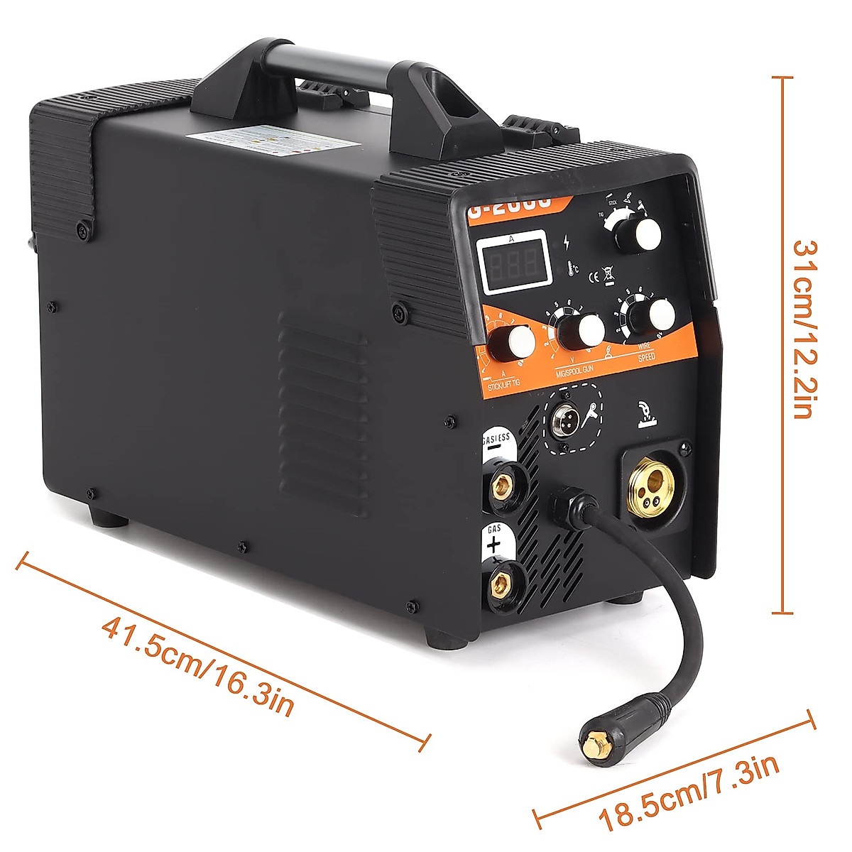 Aluminum MIG Welder 200Amp 220V DG-2000 5 in 1 Multi-Process Mig/Fluxcore/Stick/Lift Tig/Spool gun IGBT Inverter Welder Flux Core/Solid Wire 2/10LBS Supports Welding Aluminum with Spool Gun