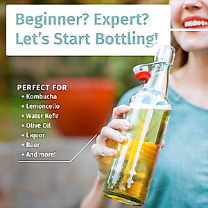 Otis Classic Swing Top Glass Bottles - Set of 6, 16oz w/ Marker & Labels - Clear Bottle with Caps for Juice, Water, Kombucha, Wine, Beer Brewing, Kefir Milk or Eggnog