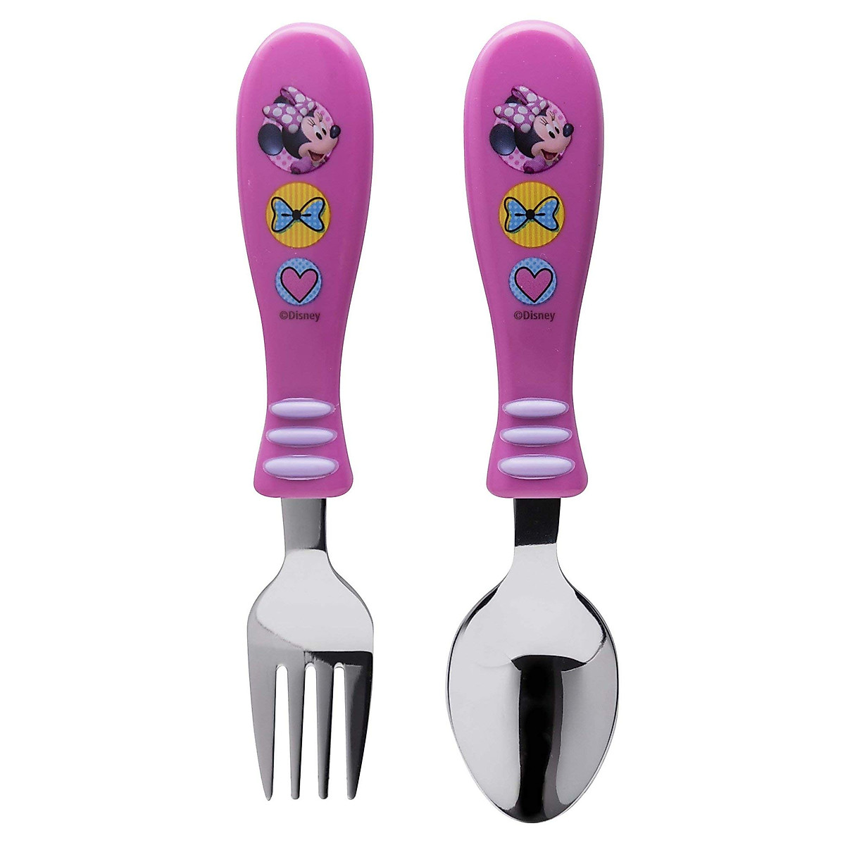 Zak Designs Minnie Easy Grip Flatware Fork And Spoon Utensil Set – Perfect for Toddler Hands With Fun Characters, Contoured Handles And Textured Grips, Minnie Bowtique | ⭐️ Exclusive